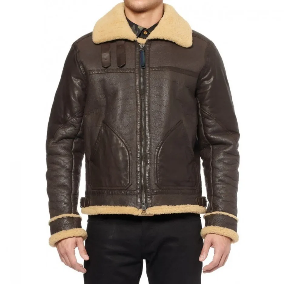 Men’s Brown Leather Aviator Bomber Jacket - JacketsbyT