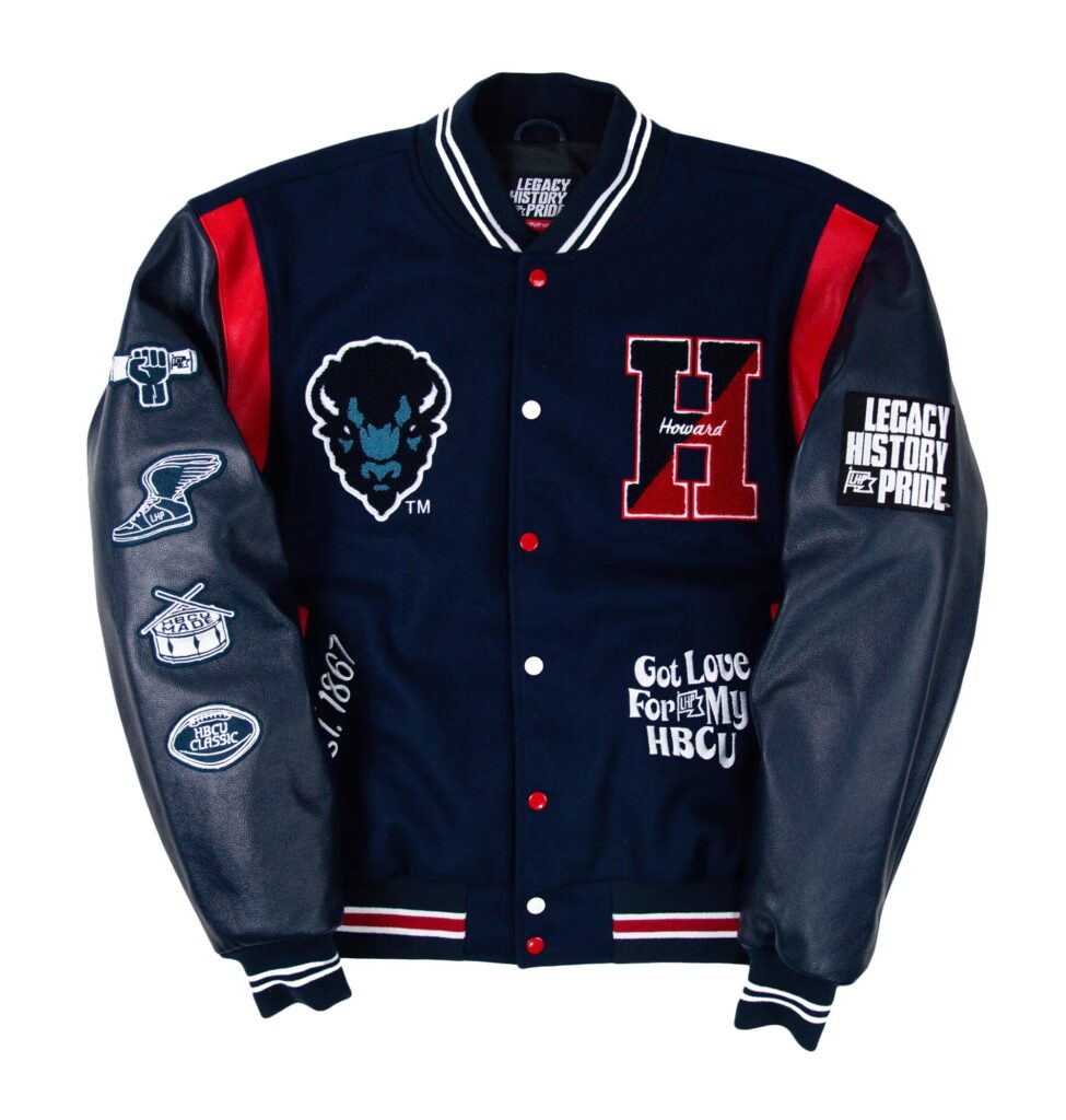 Howard University Motto 3.0 Navy Wool & Leather Varsity Jacket - JacketsbyT