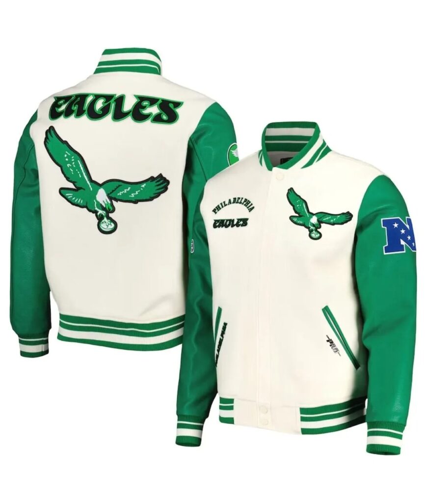 Cream White Philadelphia Eagles Retro Classic Varsity Jacket